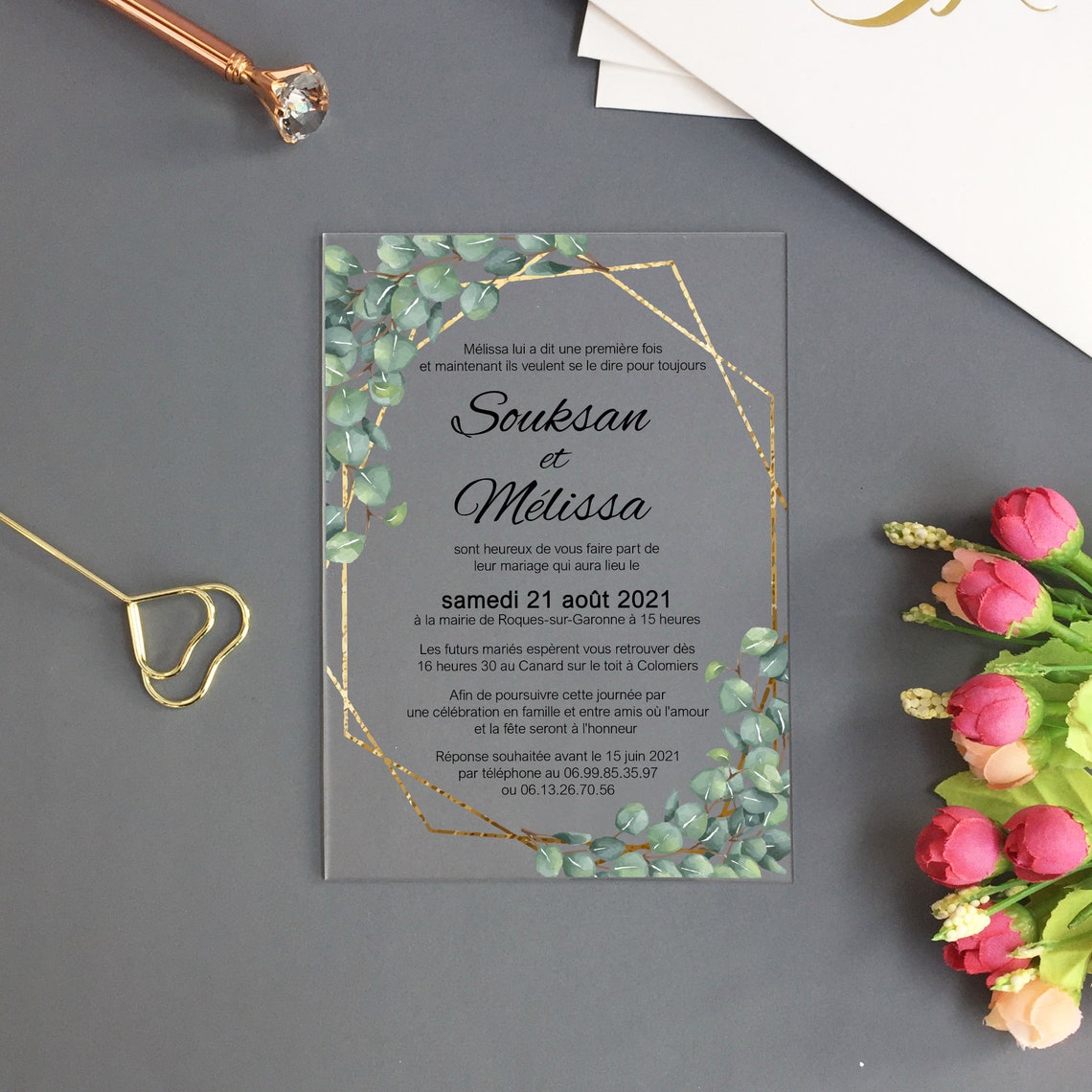 Gold Geometric Greenery Wedding Invitation Boho Watercolor Etsy 4126