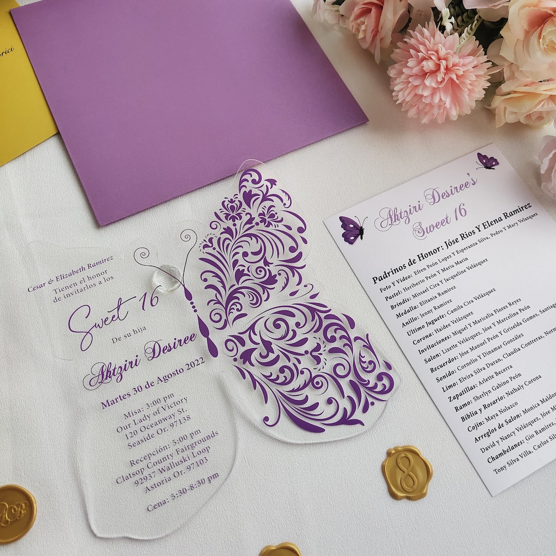 Acrylic Quinceañera Invitation, Sweet 16 Invite, Purple Pink ...