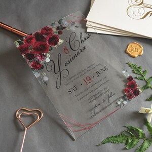 Custom Acrylic Wedding Invitation, Acrylic Invites, Burgundy Roses ...