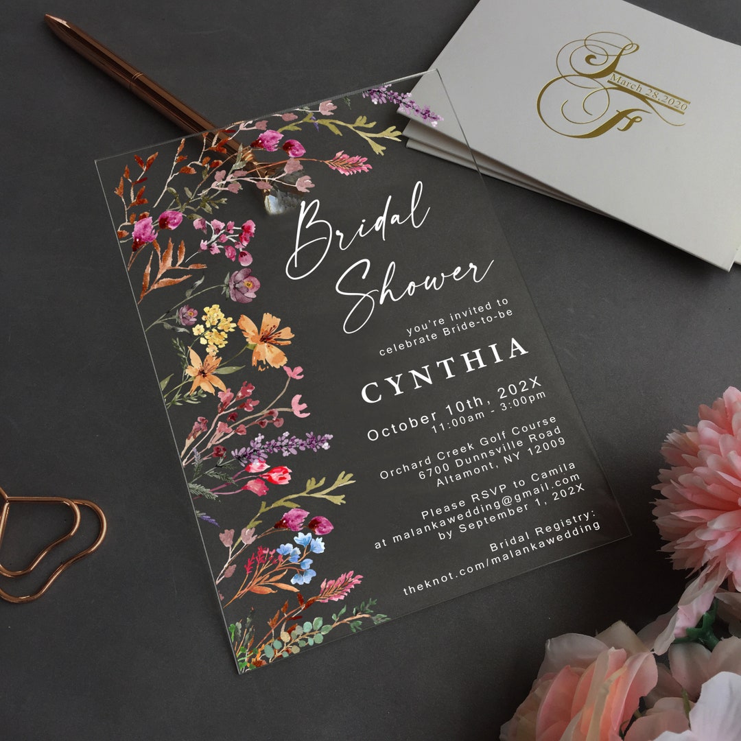 Wildflower Bridal Shower Acrylic Invite, Love is in Bloom Bridal Shower ...