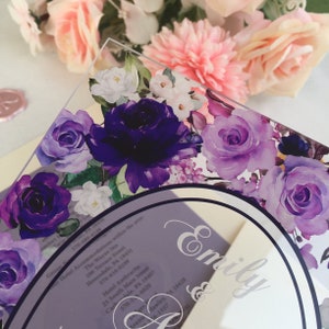 Purple Roses Acrylic Wedding Invitation, Lavendar Rose Wedding Invite ...