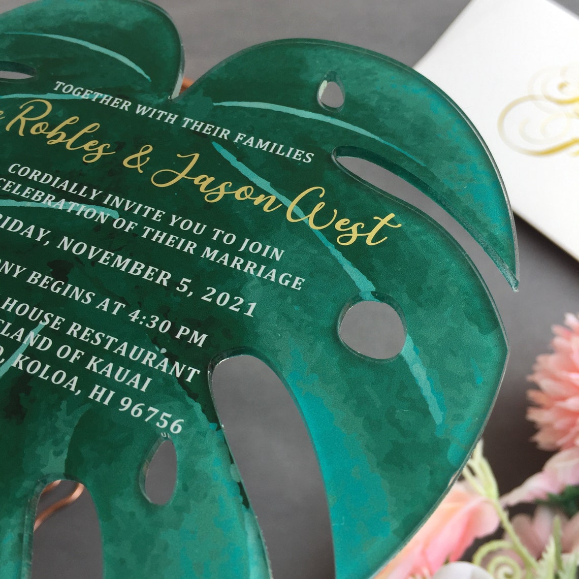 Monstera Leaf Acrylic Wedding Invitation, Acrylic Tropical Wedding ...