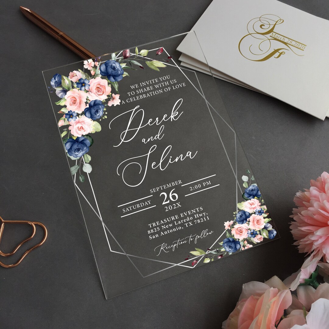 Custom Acrylic Wedding Invitation, Acrylic Invites, Blush Pink Floral ...