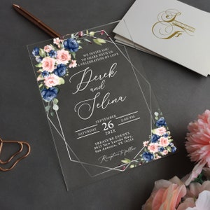 Custom Acrylic Wedding Invitation, Acrylic Invites, Blush Pink Floral ...