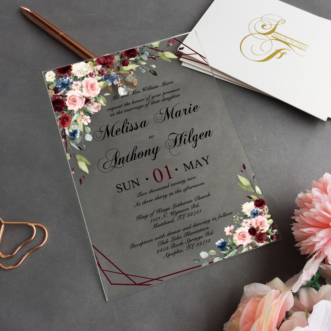 Custom Acrylic Wedding Invitation, Acrylic Invites, Blush Pink Floral ...