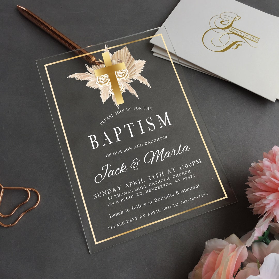 Acrylic Invite Pampas Grass Baptism Invitation Twins Bohemian Baptism ...
