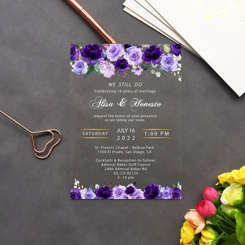 Custom Acrylic Wedding Invitation Acrylic Invites Purple - Etsy