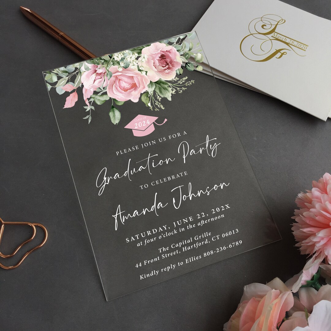 Acrylic Invite, Class of 2024, Graduation Party Invite, Acrylic Grad ...