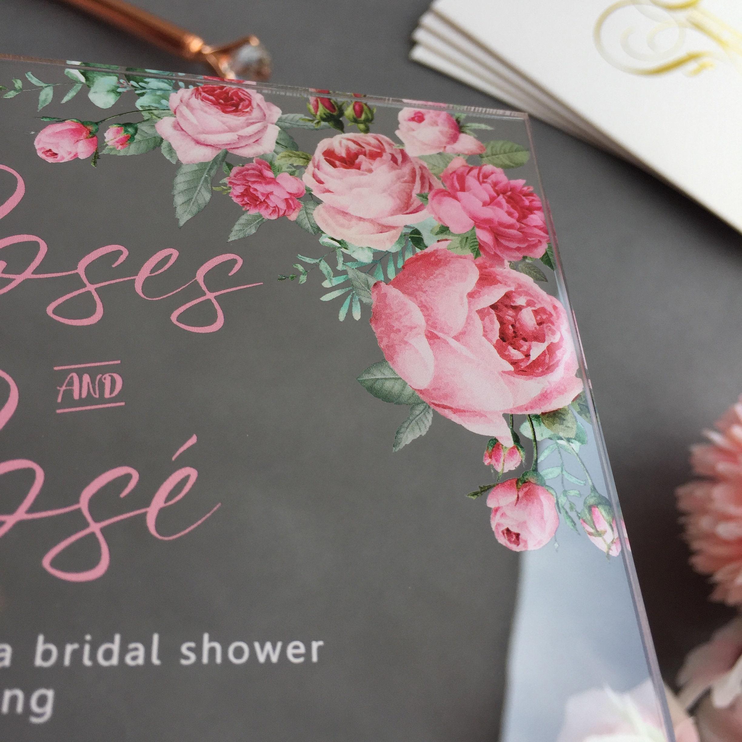 Wedding Acrylic Invitation Watercolor Pink Flower Roses - Etsy