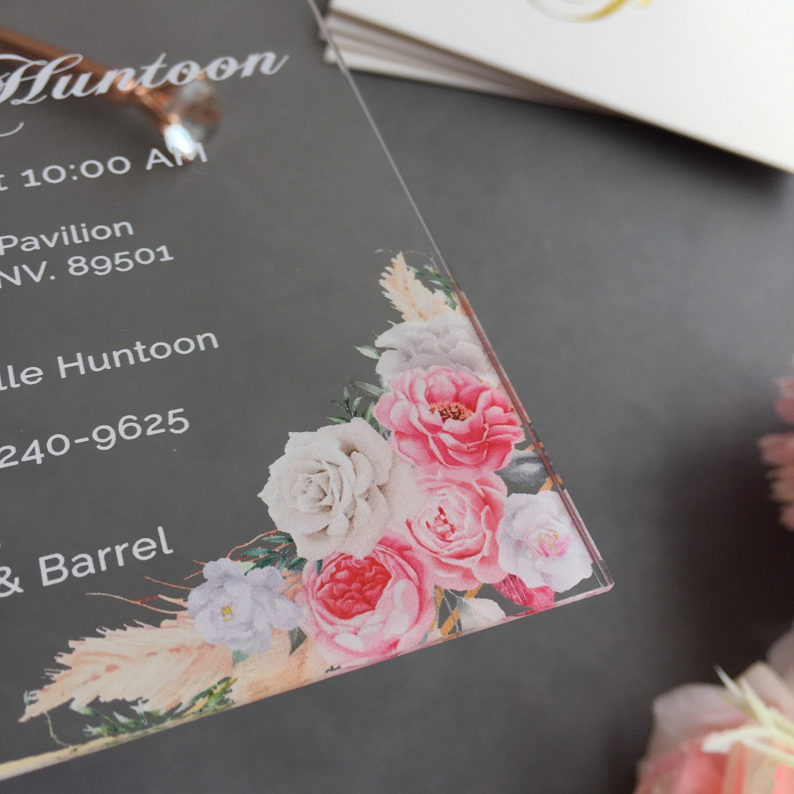 Wedding Acrylic Invitation Watercolor Pink Flower Roses - Etsy