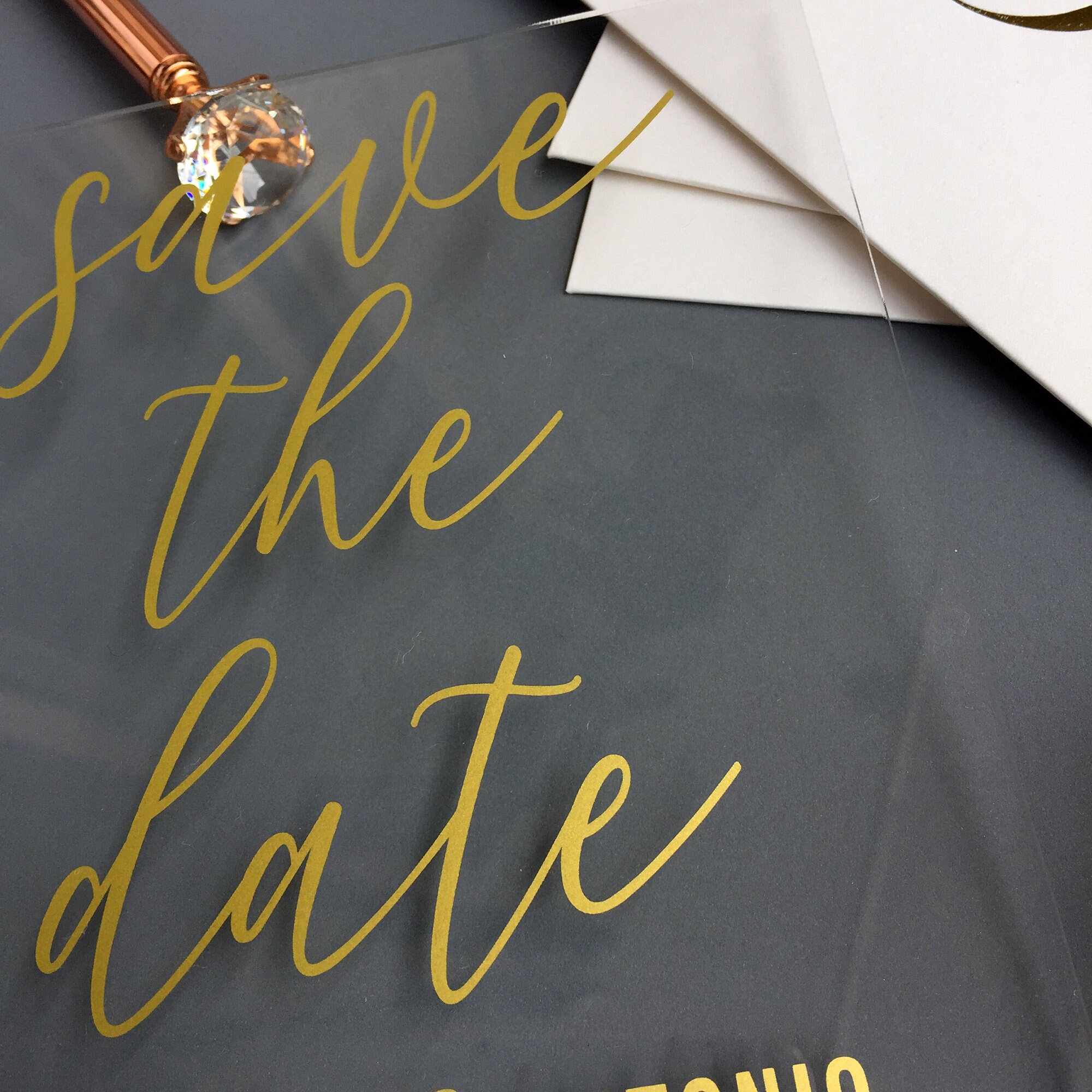 Acrylic Save the Date Card | Gold ,floral Save the Date | Elegant Save ...