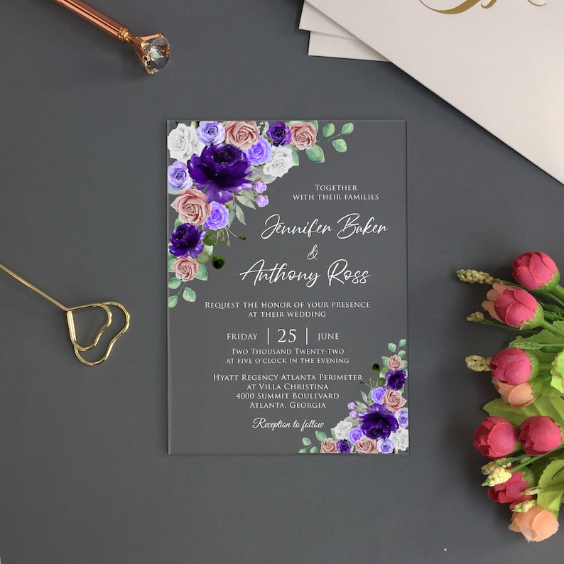 Custom Acrylic Wedding Invitation Acrylic Invites Purple - Etsy
