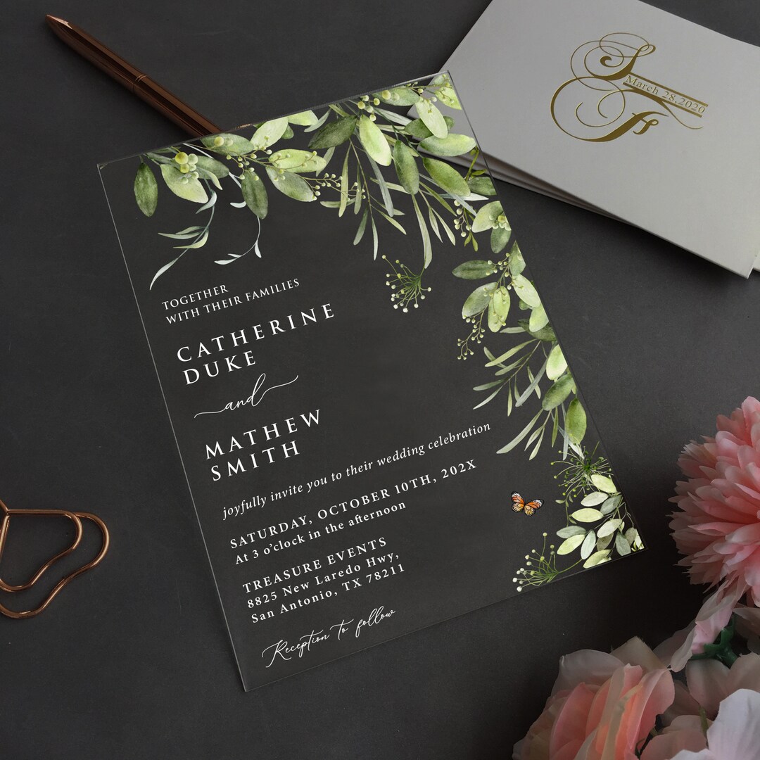 Sage Green Wedding Acrylic Invitation Acrylic Boho Greenery Wedding