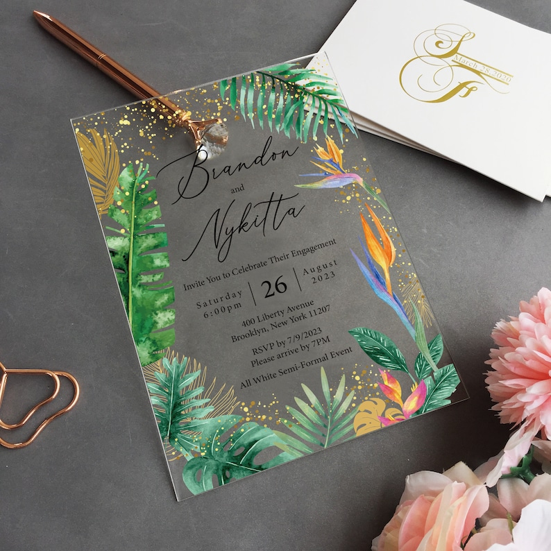 Tropical Plants Acrylic Wedding Invitation Tropical Leaf - Etsy