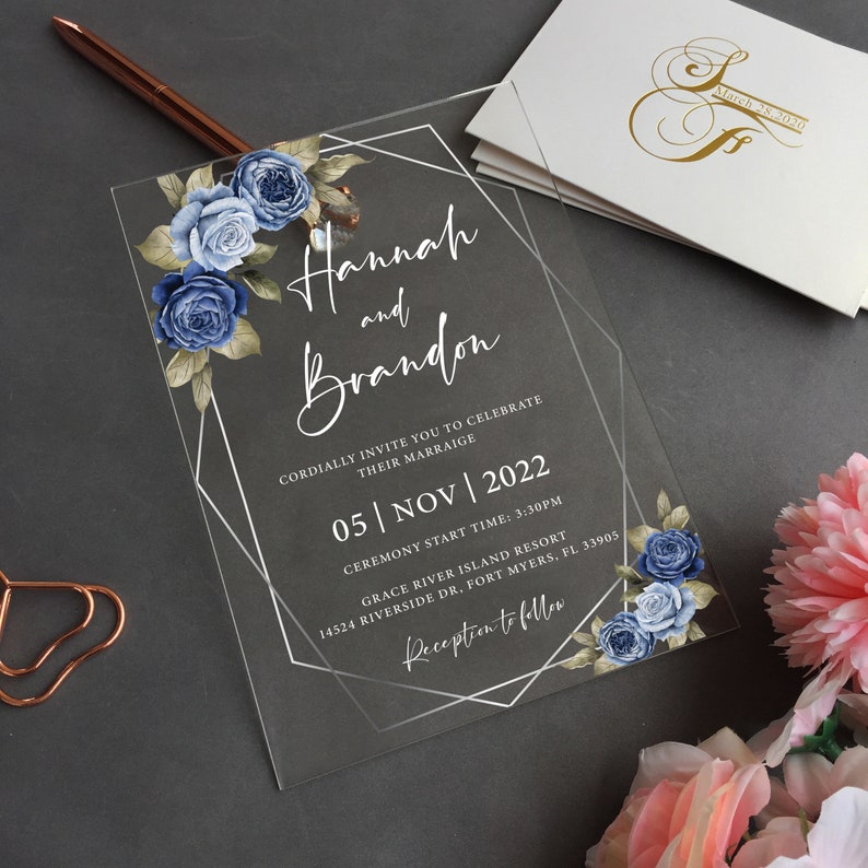 Custom Acrylic Wedding Invitation Acrylic Invites Dusty Blue - Etsy