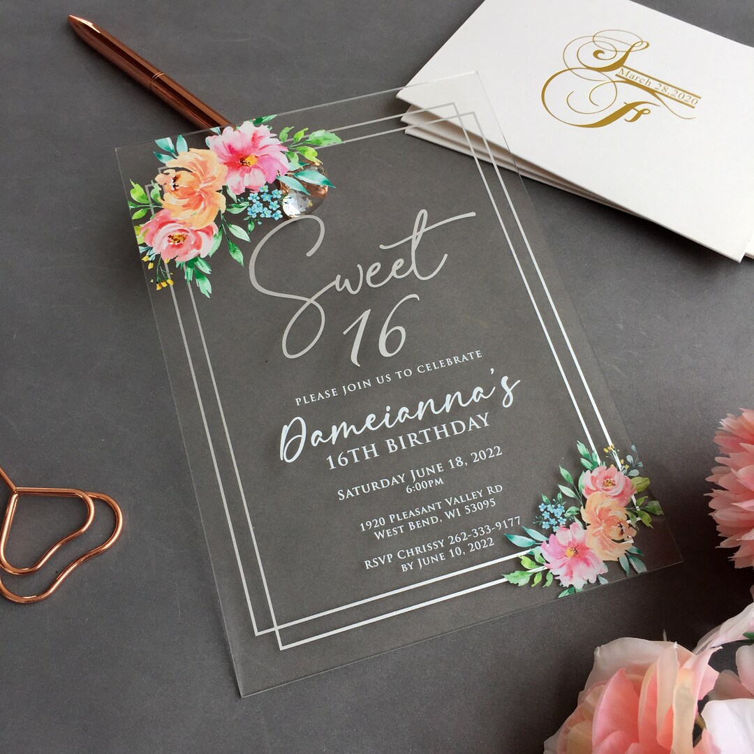 Acrylic Quinceanera Invitation, Quince Anos, Sweet Sixteen Invitation ...