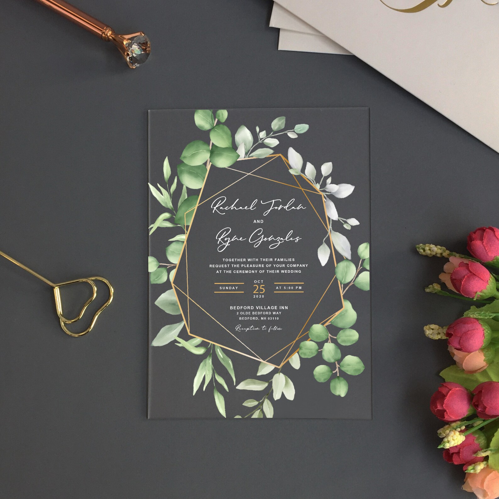 Custom Greenery Wedding Invitation, DIY Greenery Wedding, Faux Gold ...