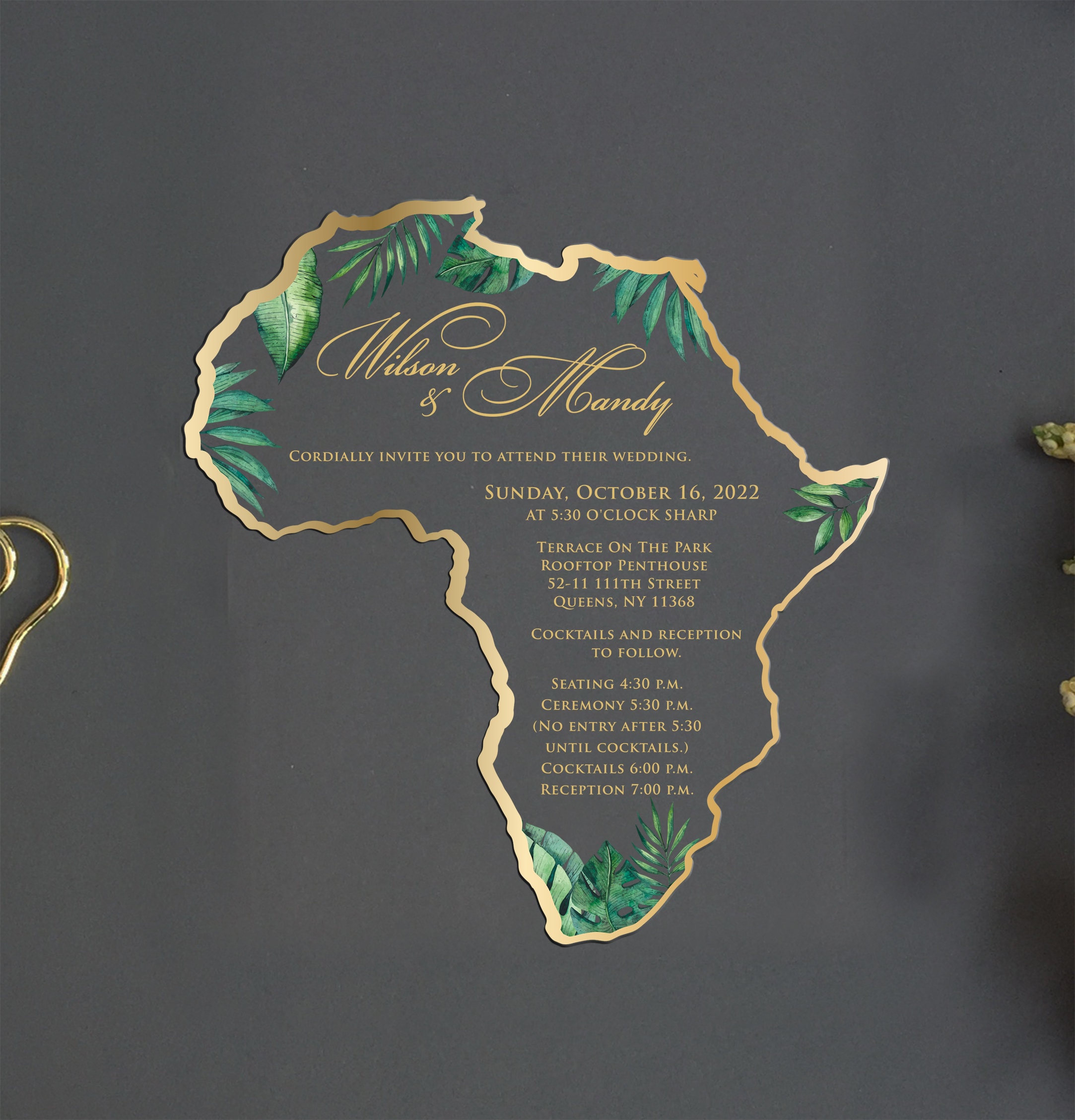 African Map Wedding Invitation, Acrylic Tropical Wedding Invite ...