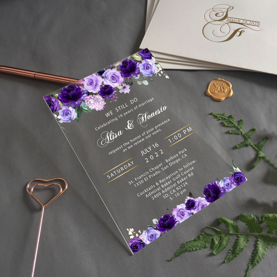 Custom Acrylic Wedding Invitation, Acrylic Invites, Purple Roses ...