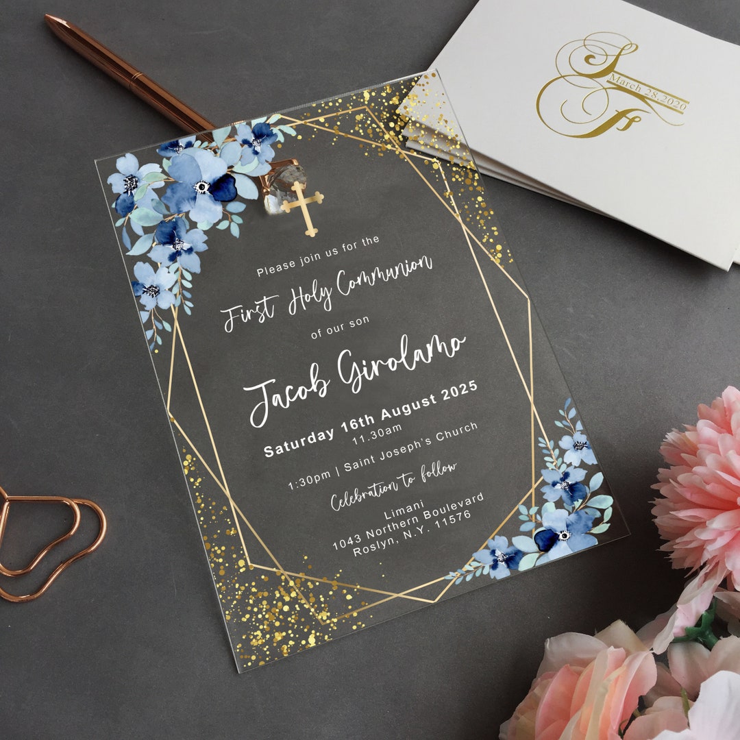 Boy First Holy Communion Acrylic Invite, Baptism Acrylic Invitation ...