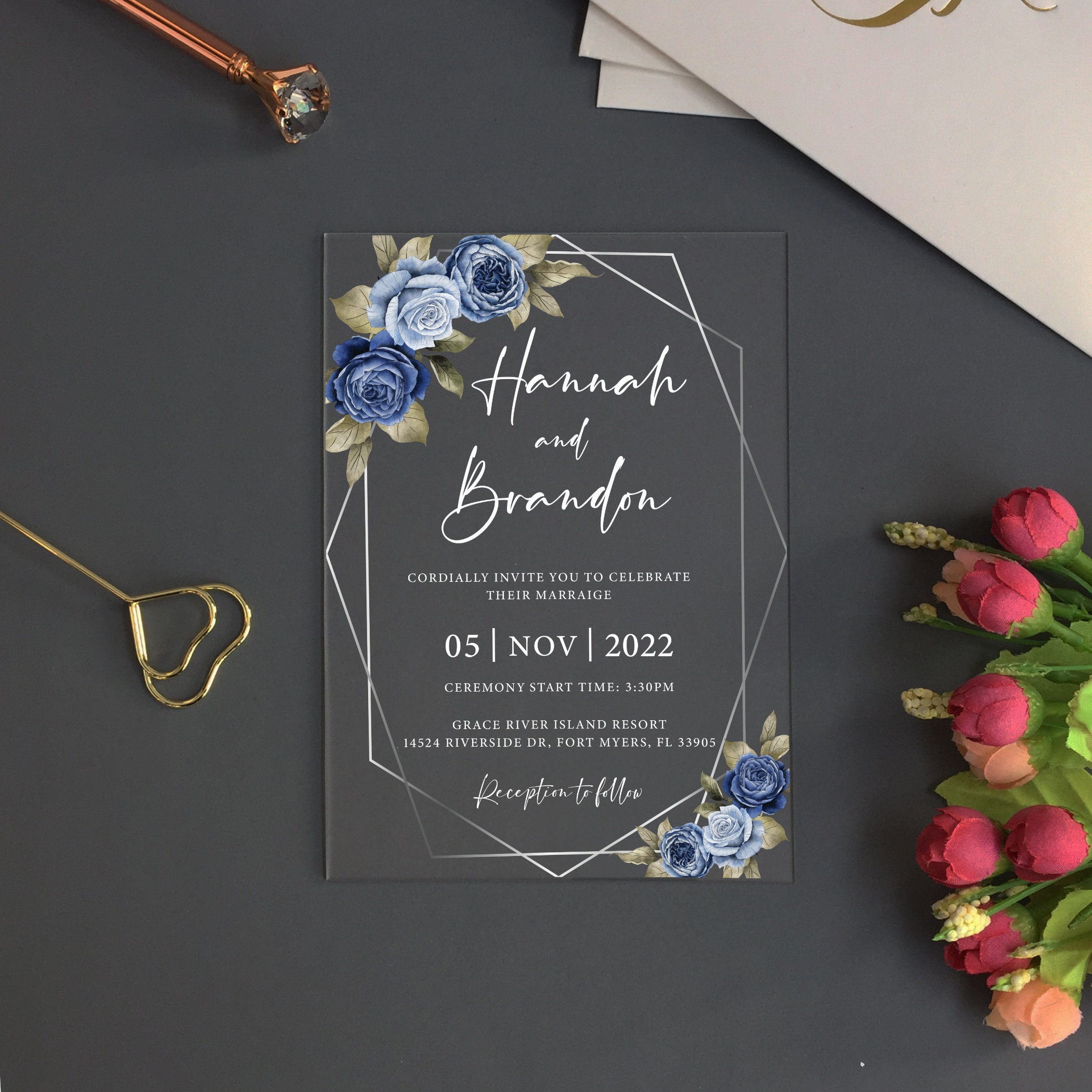 Custom Acrylic Wedding Invitation Acrylic Invites Dusty Blue - Etsy