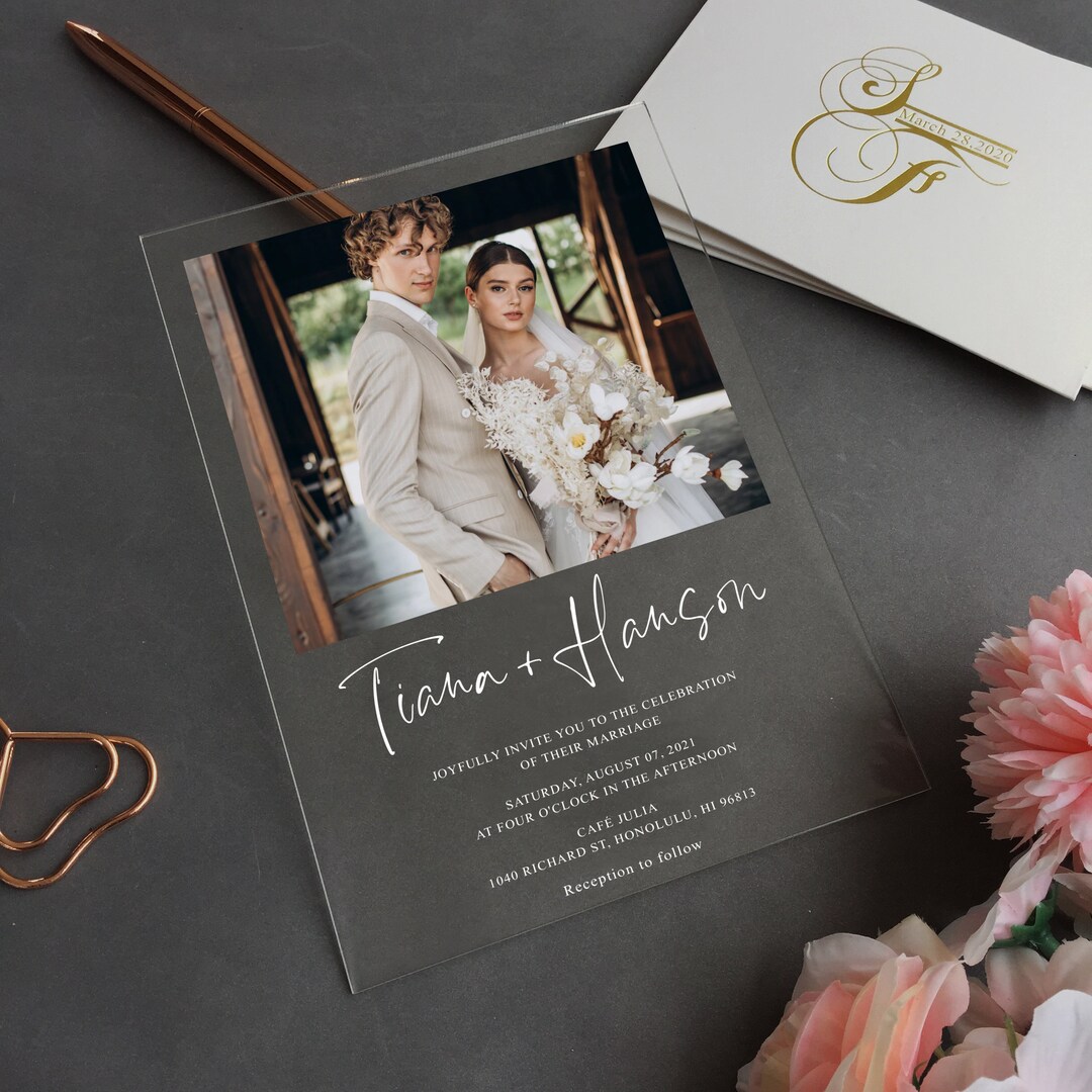 Custom Photo Acrylic Wedding Invitation, Gold Acrylic Invites, Acrylic ...
