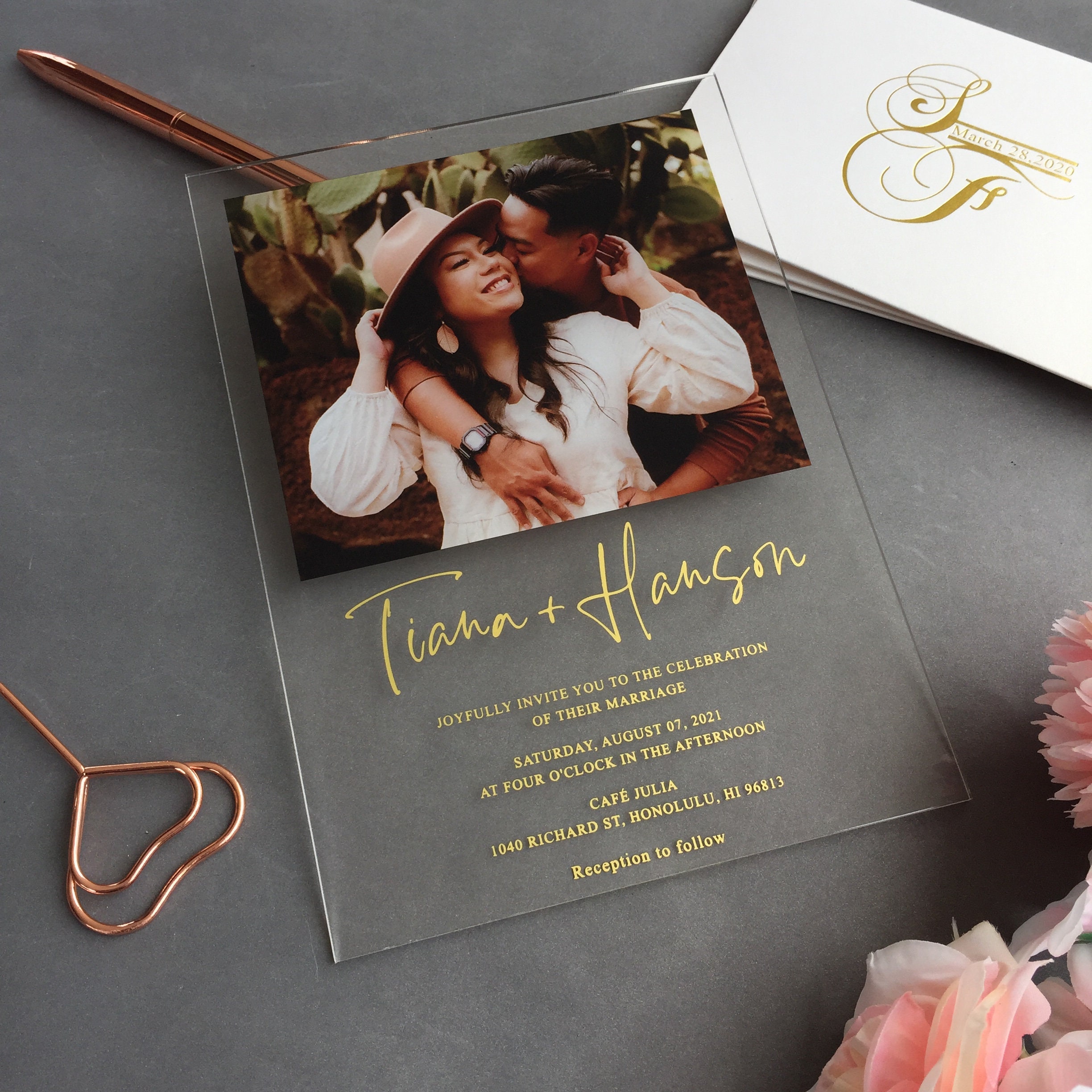 Custom Photo Acrylic Wedding Invitation gold Acrylic Invites - Etsy