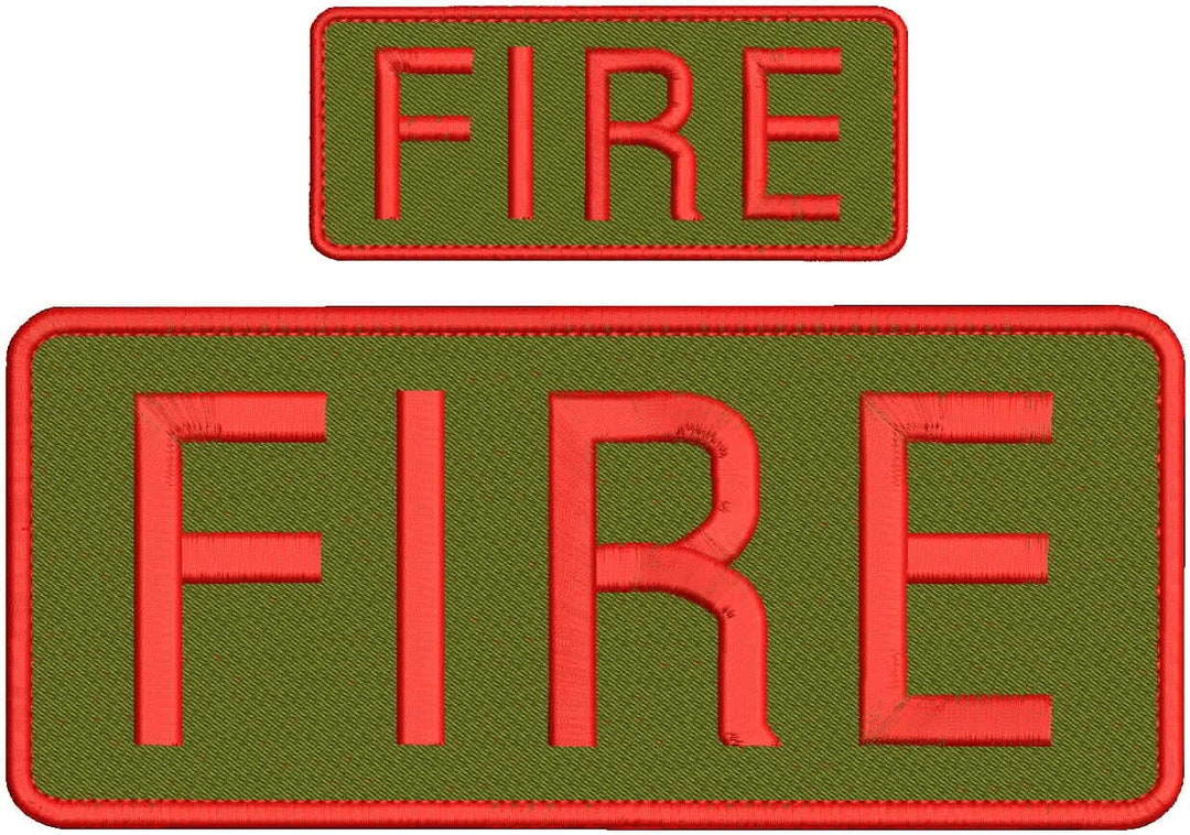 Fire Embroidery Patch 10x4 and 5x2 Inches Hook Backing OD Green and All ...