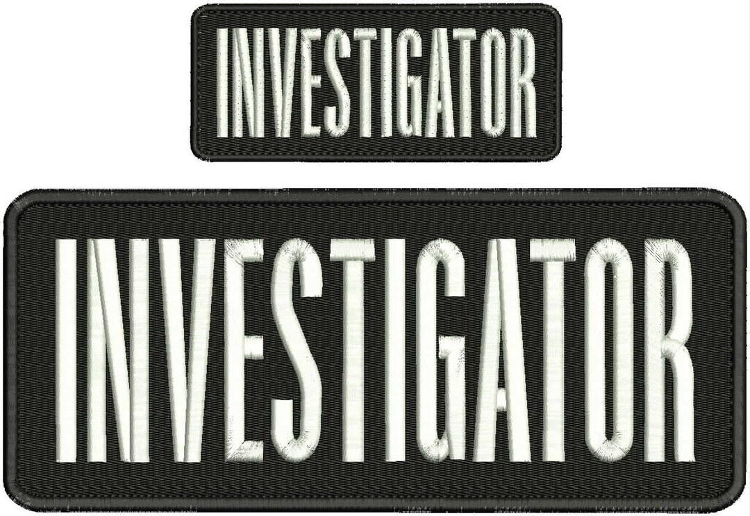 Investigator Embroidery Patch 4x10 and 2x5 Inches Hook Backing White ...
