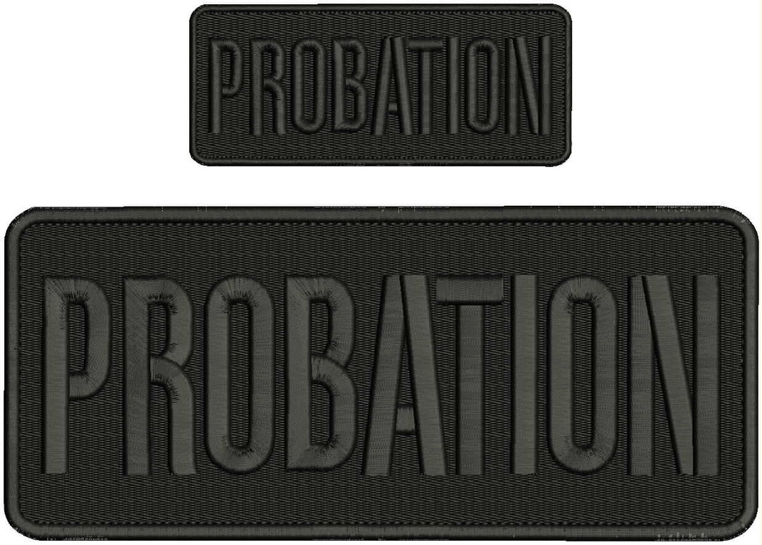 Probation Embroidery Patch 4x10 and 2x5 Inches Hook Backing All Black ...