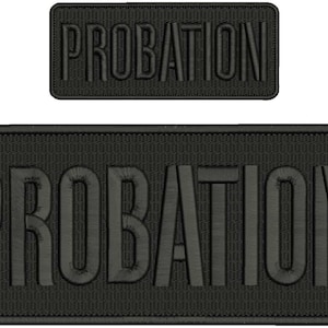 Probation Embroidery Patch 4x10 and 2x5 Inches Hook Backing All Black ...