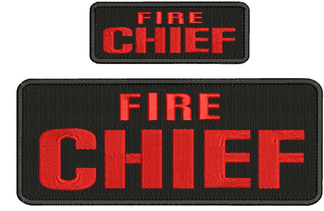 FIRE CHIEF Embroidery Patch 10x4 and 5x2 Inches Hook Backing Red ...