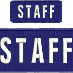 Staff Embroidery Patch 10x4 and 5x2 Inches Hook Backing Navy With White ...
