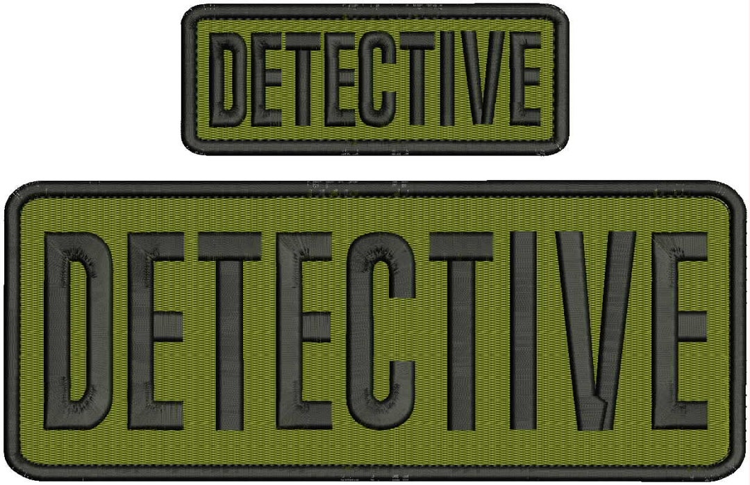 Detective Embroidery Patch 10x4 and 5x2 Inches Hook Backing Od Green ...