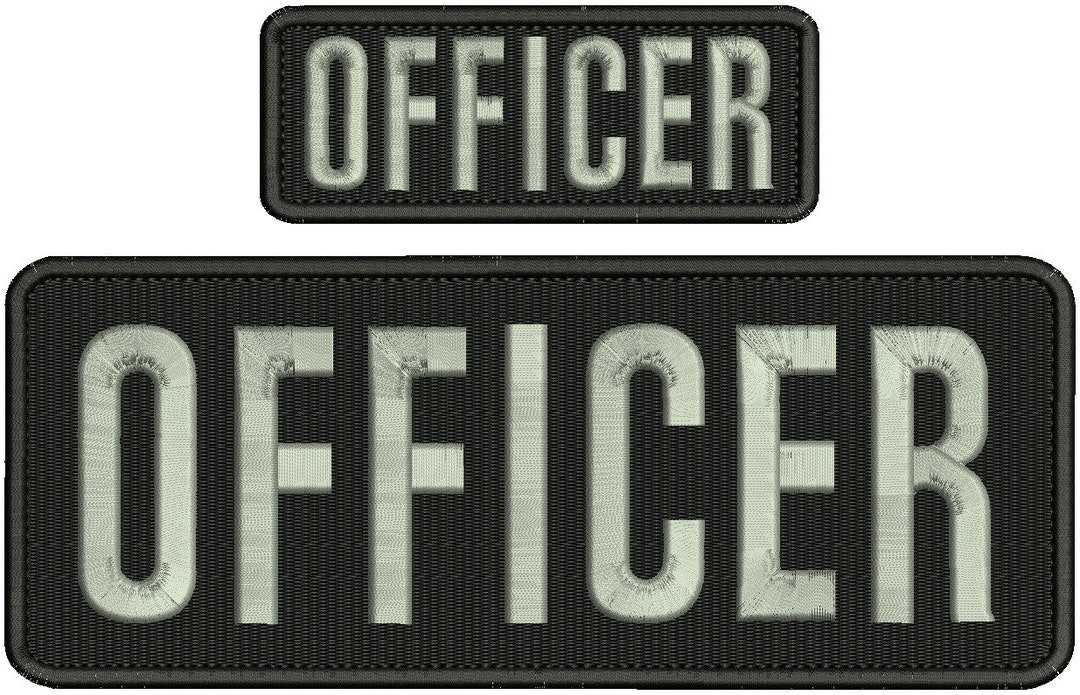 Officer Embroidery Patch 10x4 and 5x2 Inches Hook Backing Silver ...