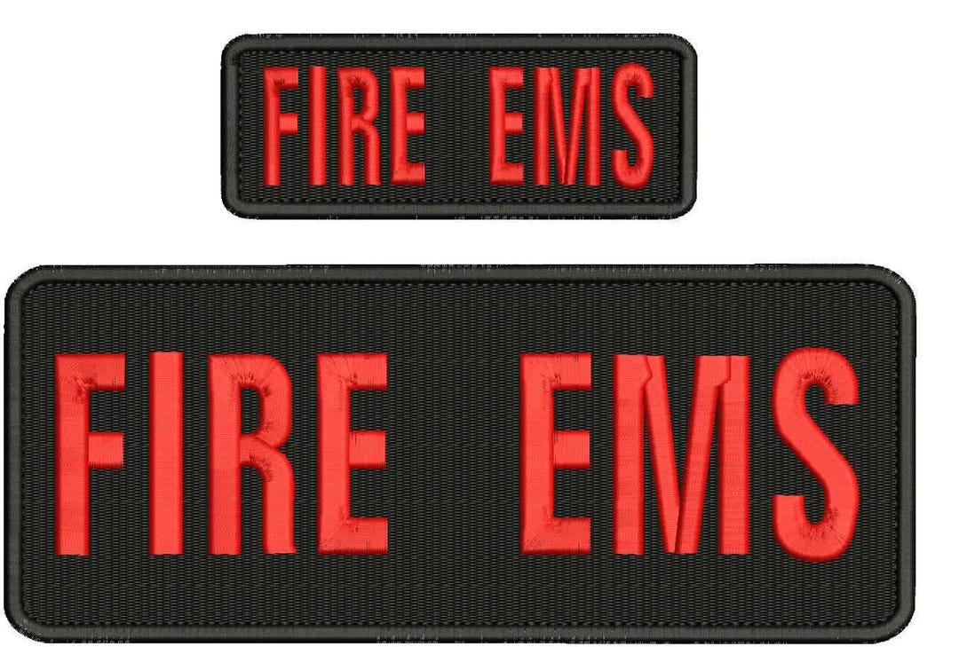 FIRE EMS Embroidery Patch 10x4 and 5x2 Inches Hook Backing Red Letters ...