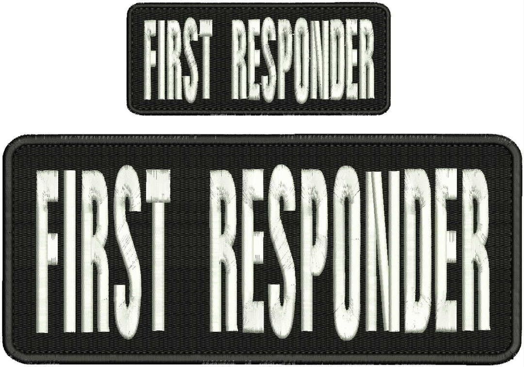 First Responder Embroidery Patch 10x4 and 5x2 Inches Hook Backing White ...