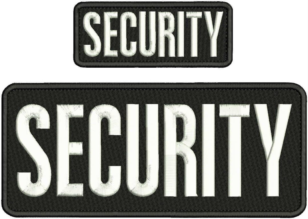 Security Embroidery Patch 10x4 and 5x2 Inches Hook Backing White ...