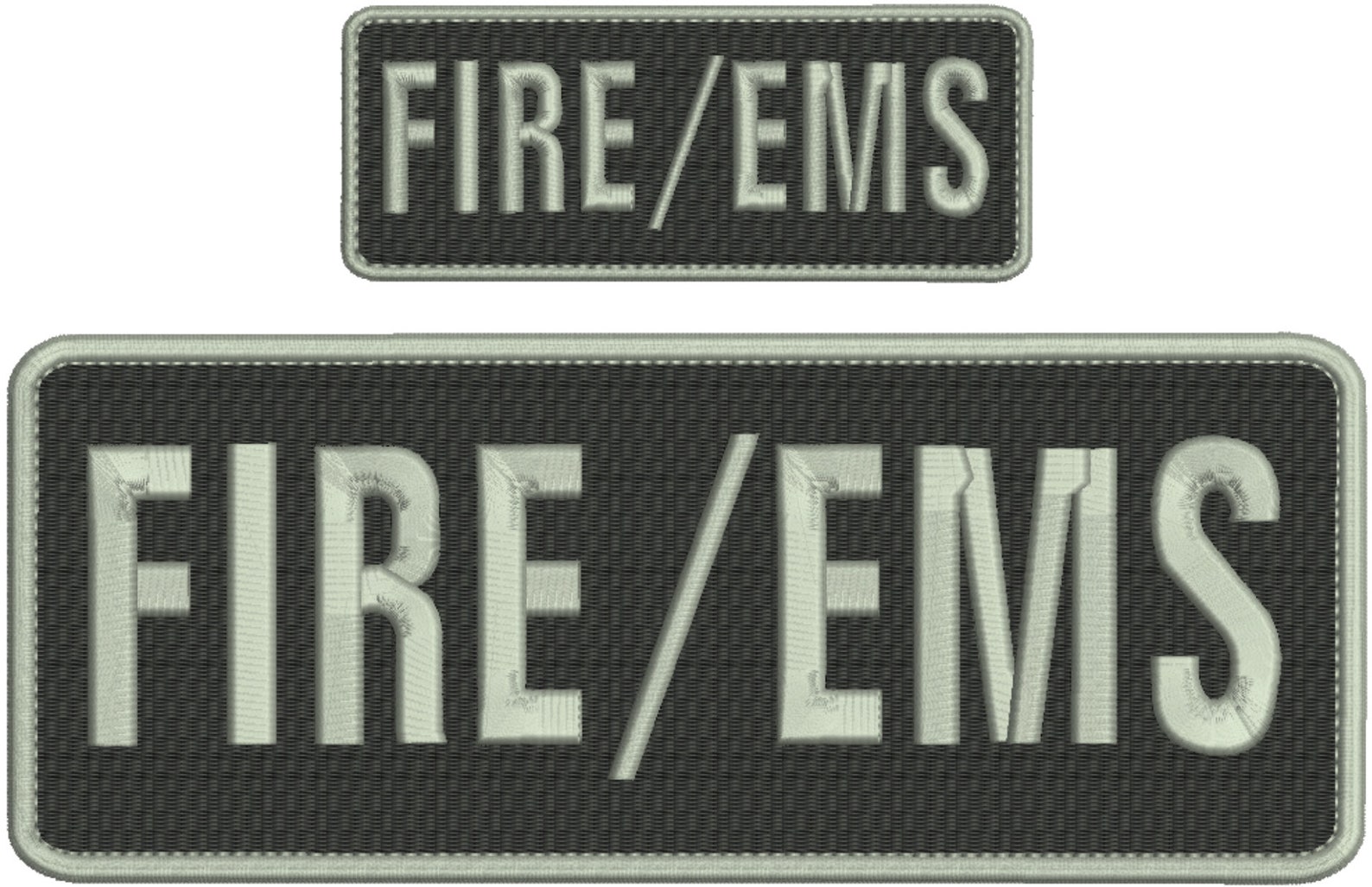 FIRE/EMS Embroidery Patch 10x4 and 5x2 Inches Hook Backing Silver ...
