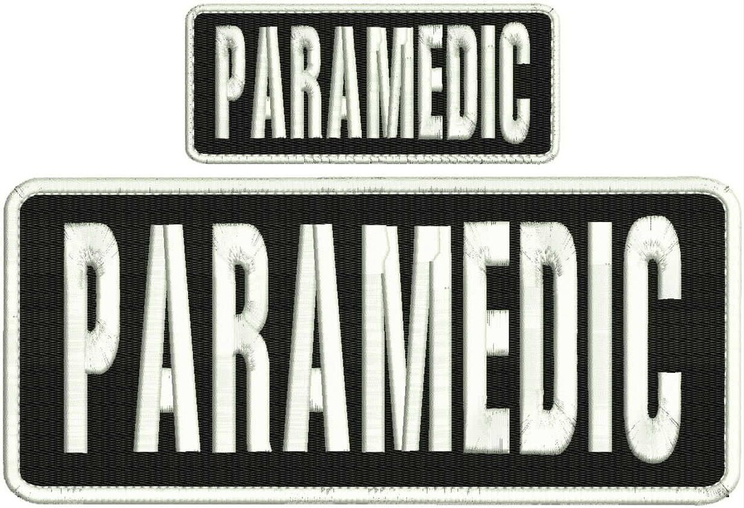 Paramedic Embroidery Patch 10x4 and 5x2 Inches Hook Backing White ...