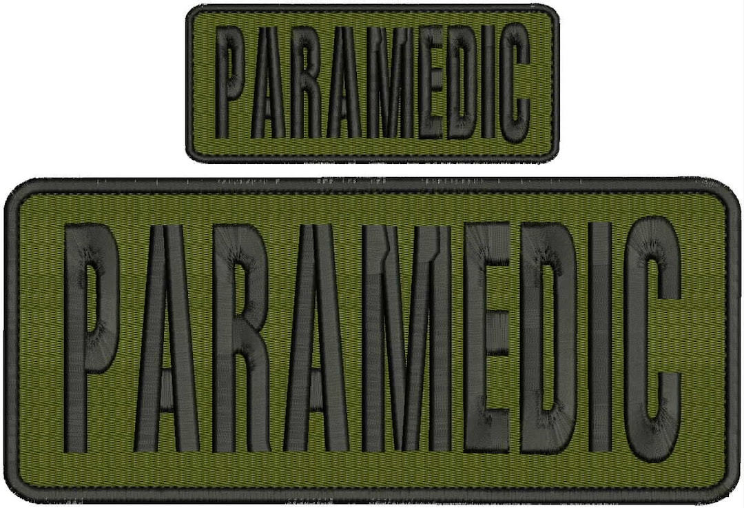 Paramedic Embroidery Patch 10x4 and 5x2 Inches Hook Backing Od Green ...