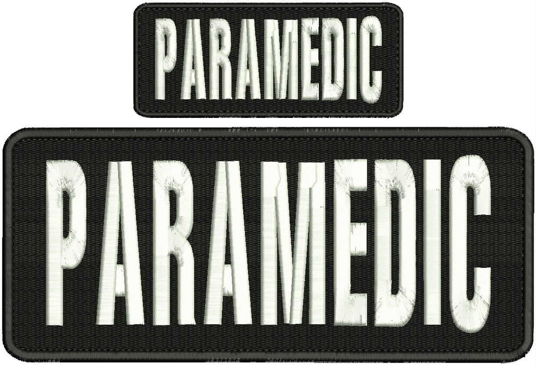 Paramedic Embroidery Patch 10x4 and 5x2 Inches Hook Backing White ...