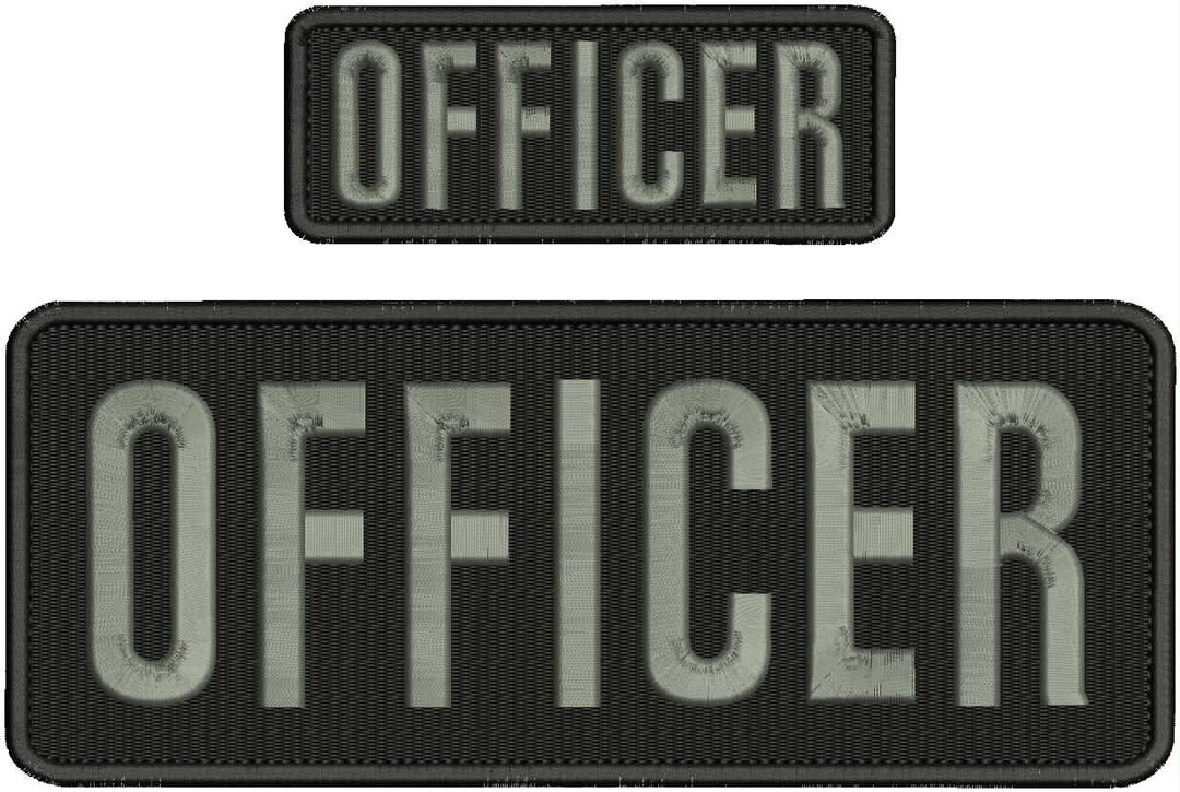 Officer Embroidery Patch 10x4 and 5x2 Inches Hook Backing Grey Letters ...