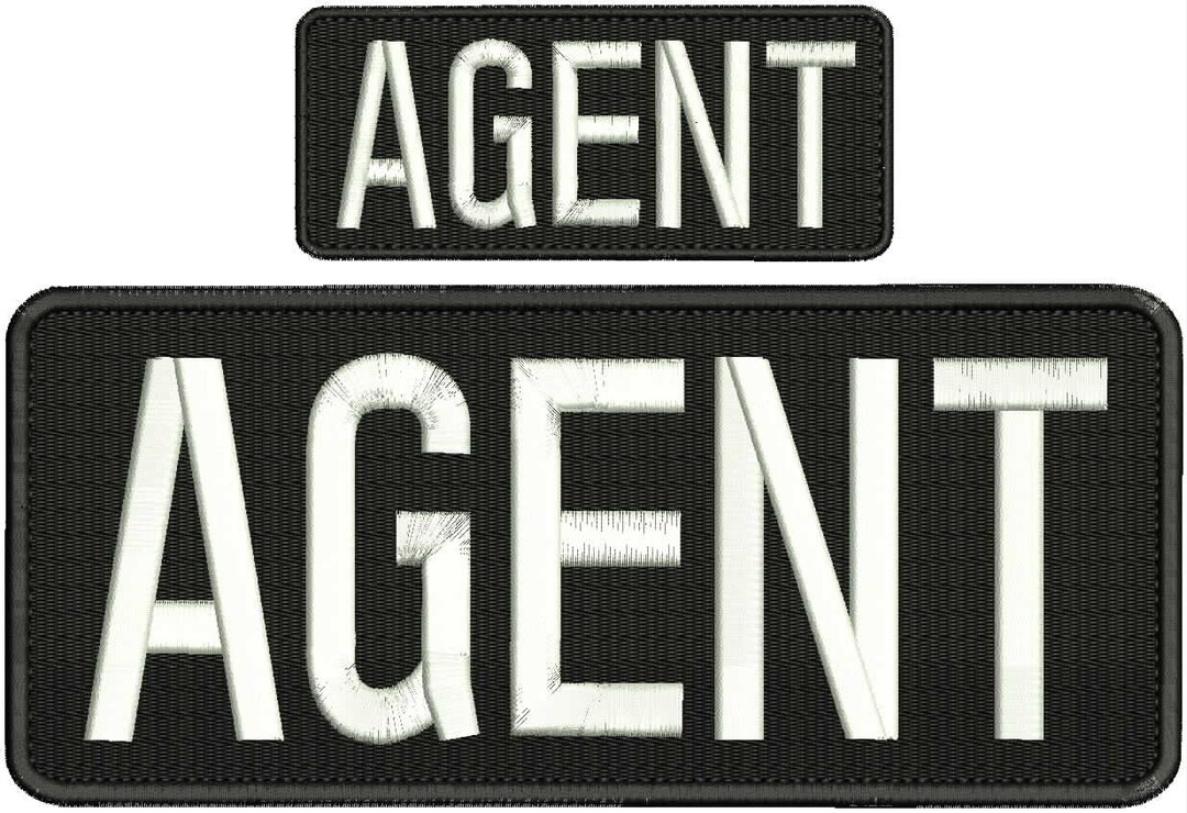 AGENT Embroidery Patch 4x10 and 2x5 Inches Hook Backing White Letters ...