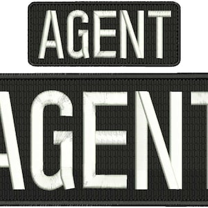 AGENT Embroidery Patch 4x10 and 2x5 Inches Hook Backing White Letters ...