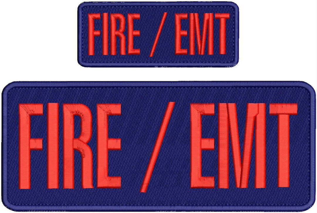 FIRE/EMT Embroidery Patch 10x4 and 5x2 Inches Hook Backing Red Letters ...