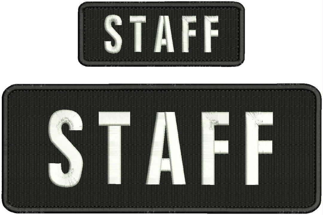 Staff Embroidery Patch 10x4 and 5x2 Inches Hook Backing Black With ...