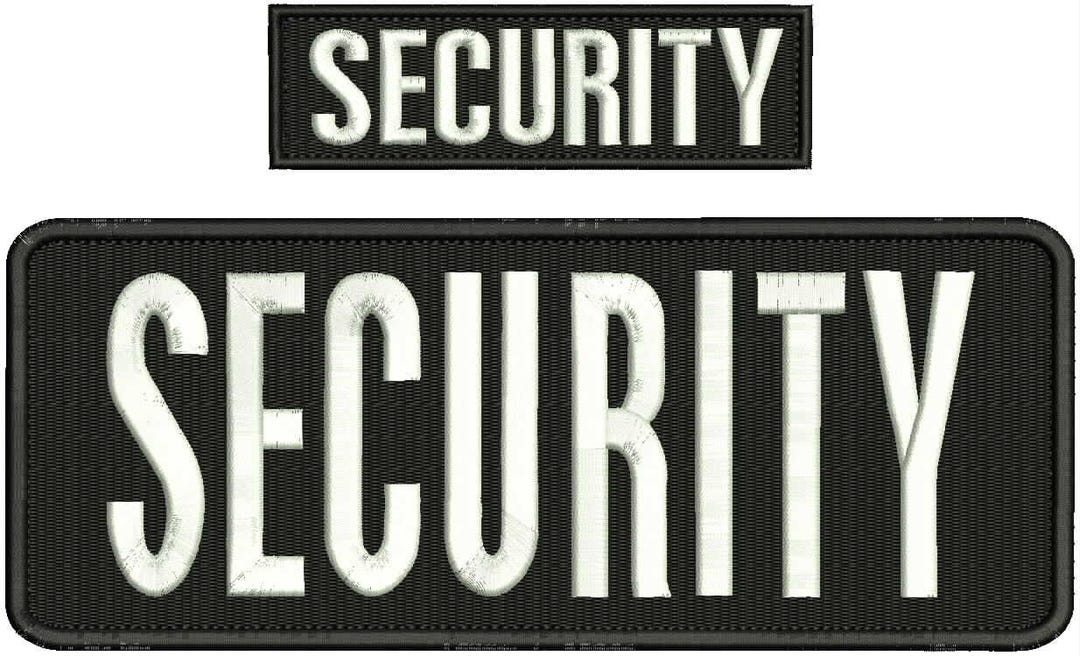 Security Embroidery Patch 10x4 and 5x1.5 Inches Hook Backing White ...