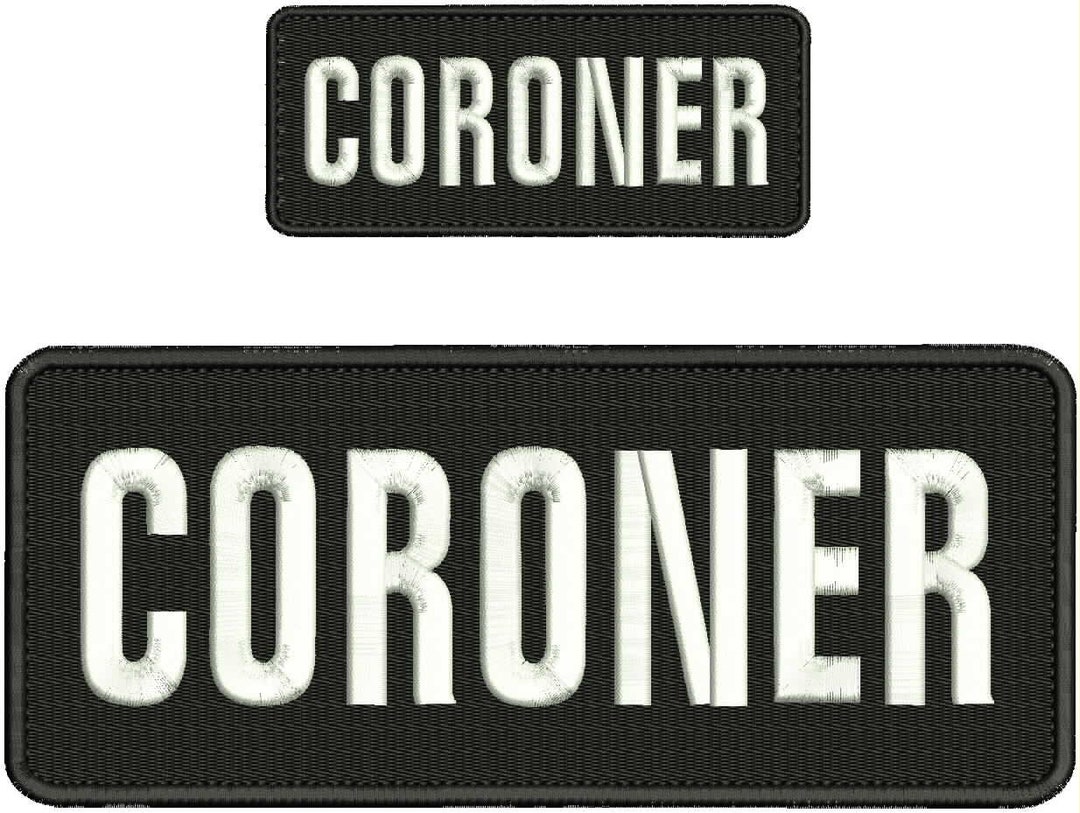 CORONER Embroidery Patch 4x10 and 2x5 Inches Hook Backing White Letters ...