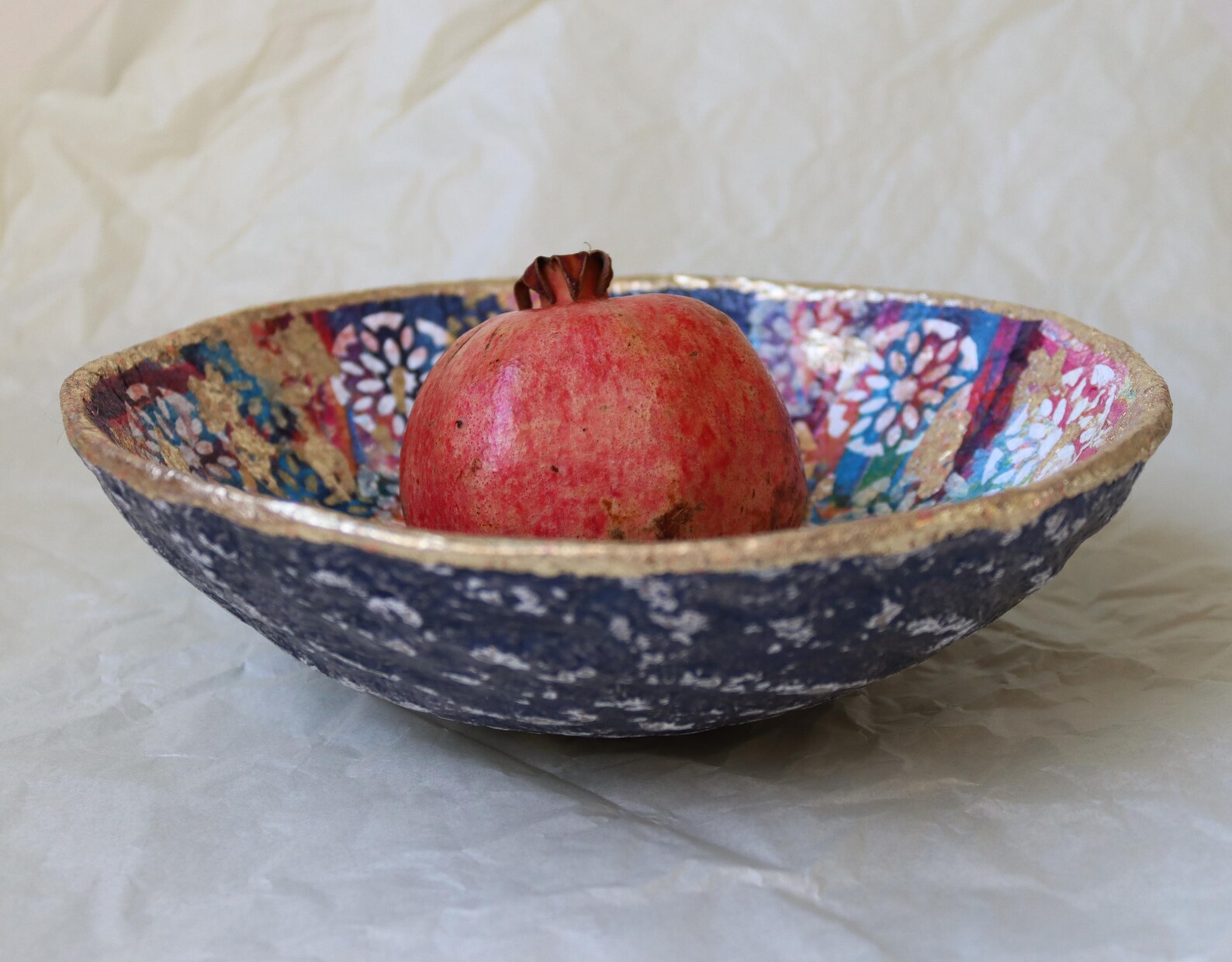 Floral Paper Mache Bowl: Autumn Colors, Gold Flecks Decor - Etsy